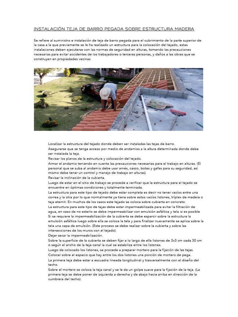 Instalación Teja de Barro Pegada | PDF