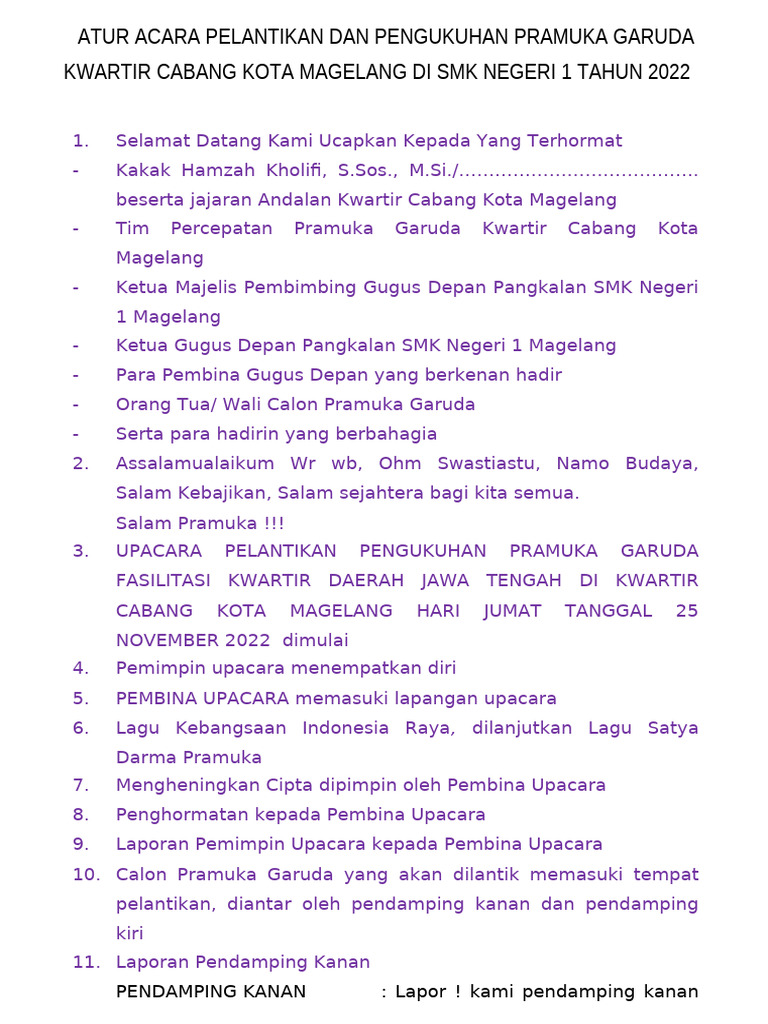 Atur Upacara Pelantikan Di PG SMK N 1 | PDF