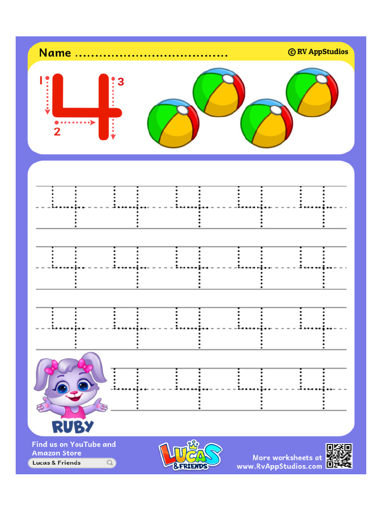 376 Free Printable Worksheets For Kids Number 4 Tracing Worksheets BW | PDF