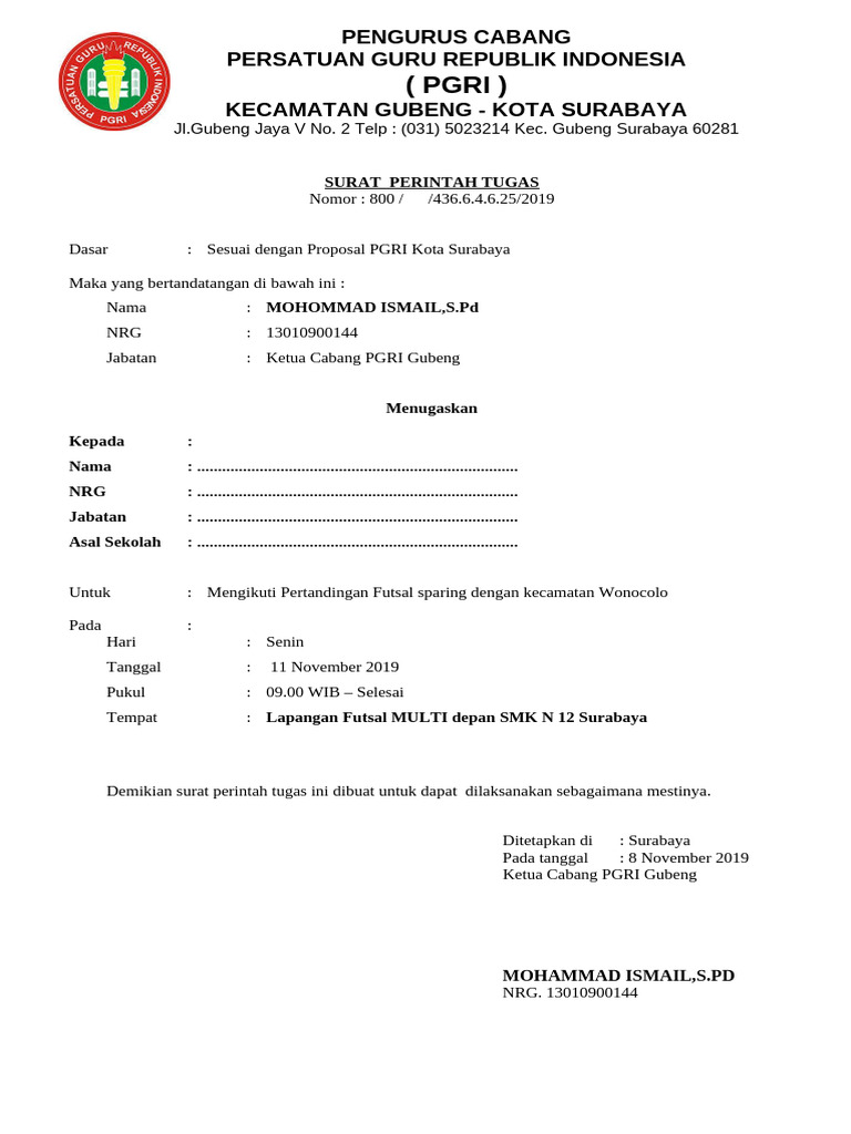 SURAT-TUGAS Pgri | PDF