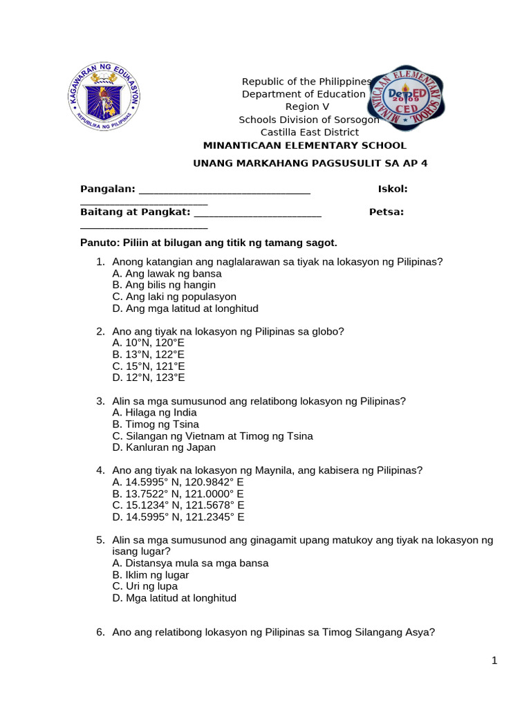 Q1 PT - Ap 4 Matatag | PDF