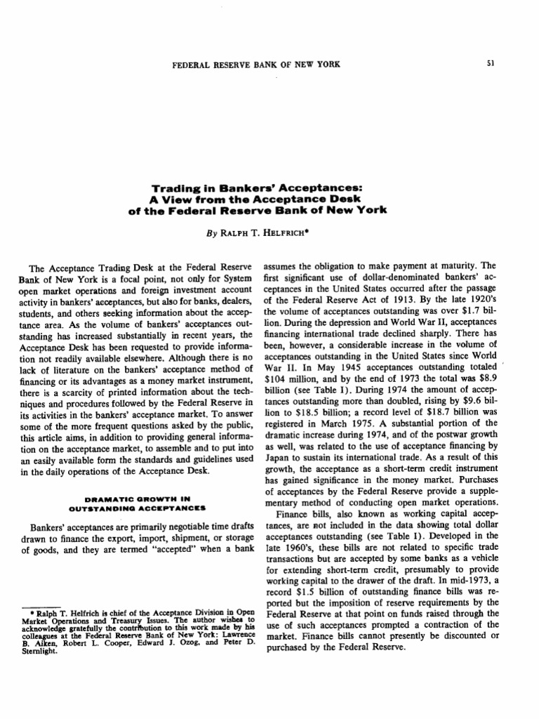 Trading in Bankers Acceptance | PDF | Federal Reserve | Law