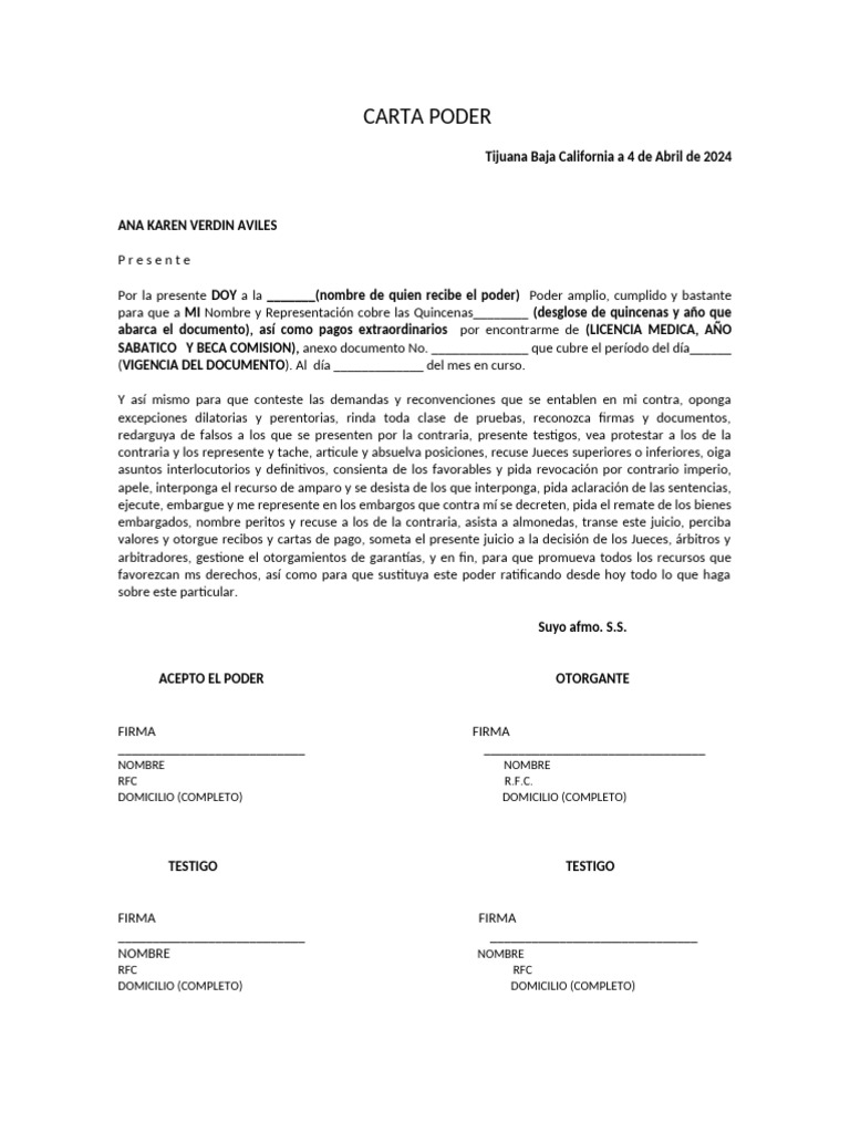 Carta Poder para Representación Legal | PDF | Justicia | Crimen y violencia