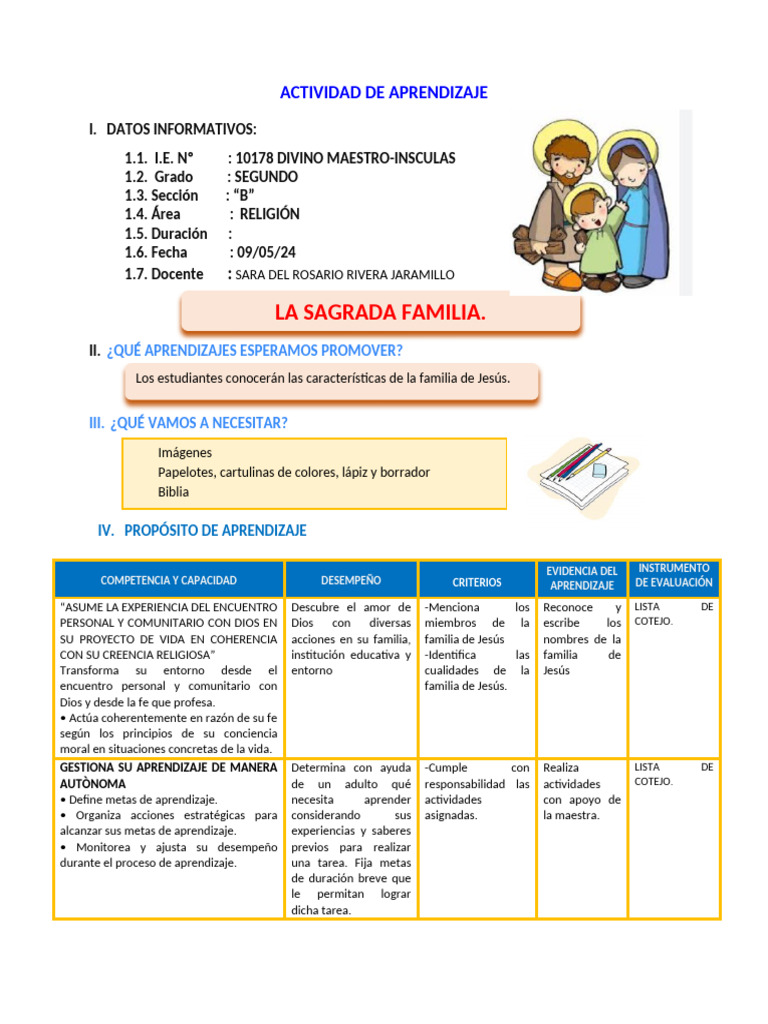 D4 A2 SESION REL. LA SAGRADA FAMILIA | PDF