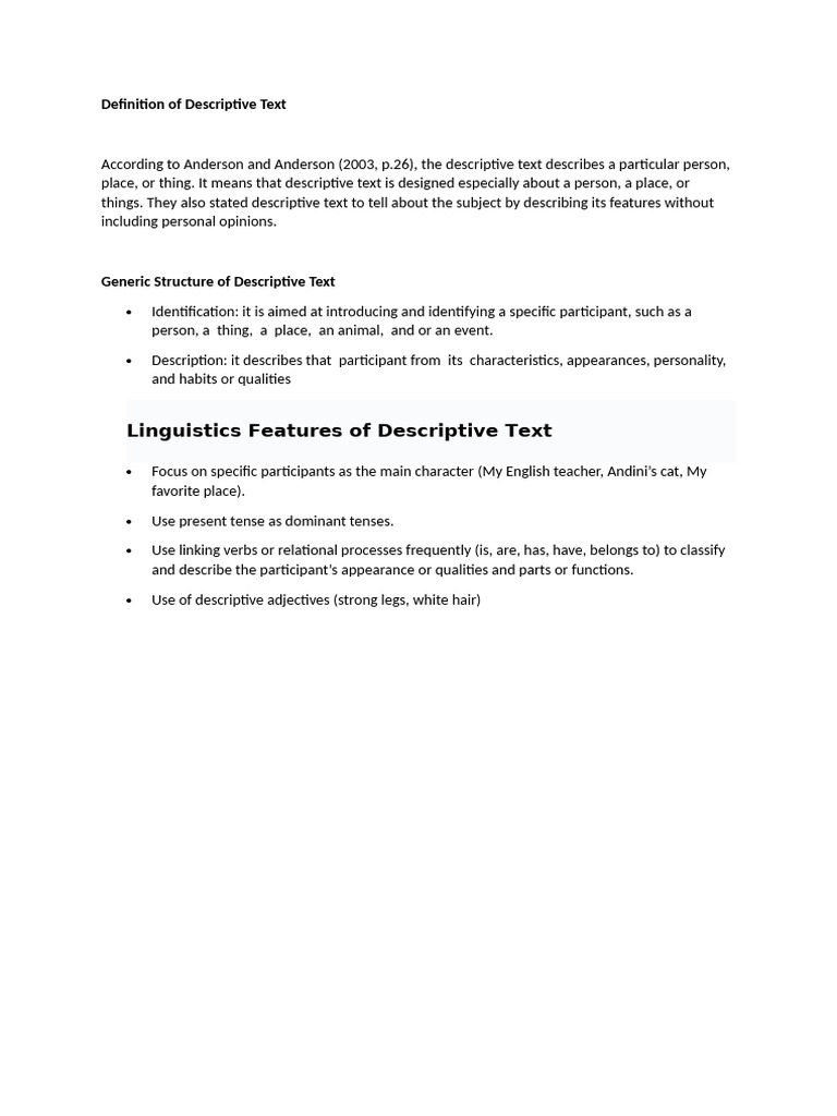 Definition of Descriptive Text | PDF