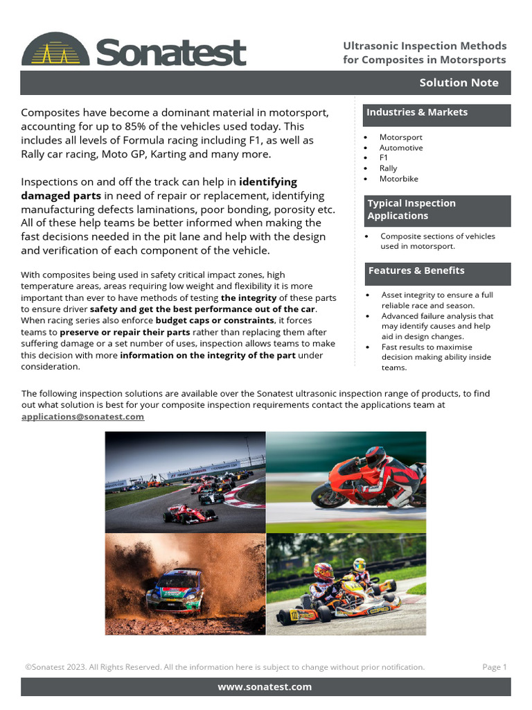 S017 Ultrasonic Inspection Methods For Composites in Motosports | PDF