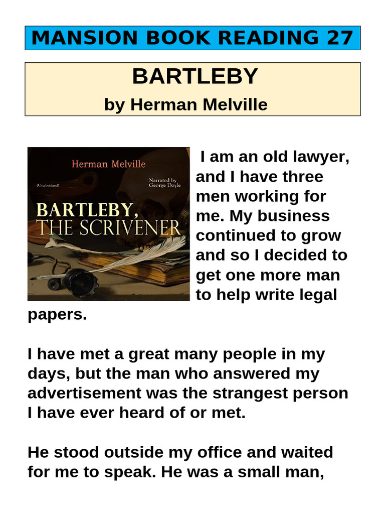 Bartleby: A Lawyer's Strange Encounter | PDF | Bartleby, The Scrivener | Mystery, Thriller ...