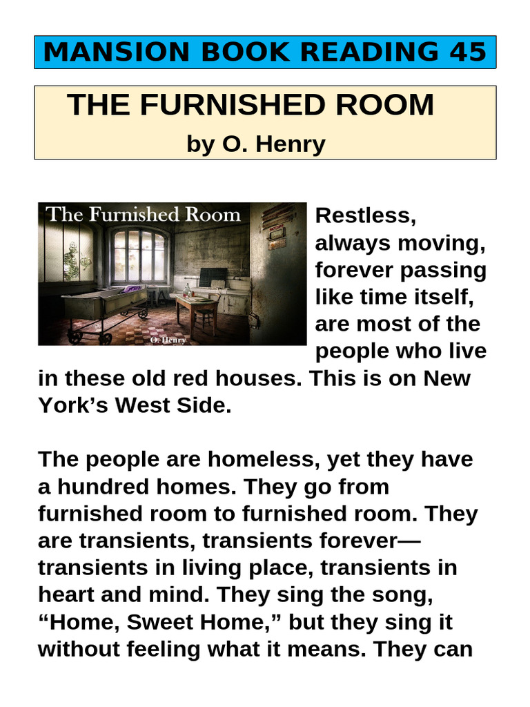 Mansion Book Reading of 45 The Furnished Room | PDF | Anger | Art