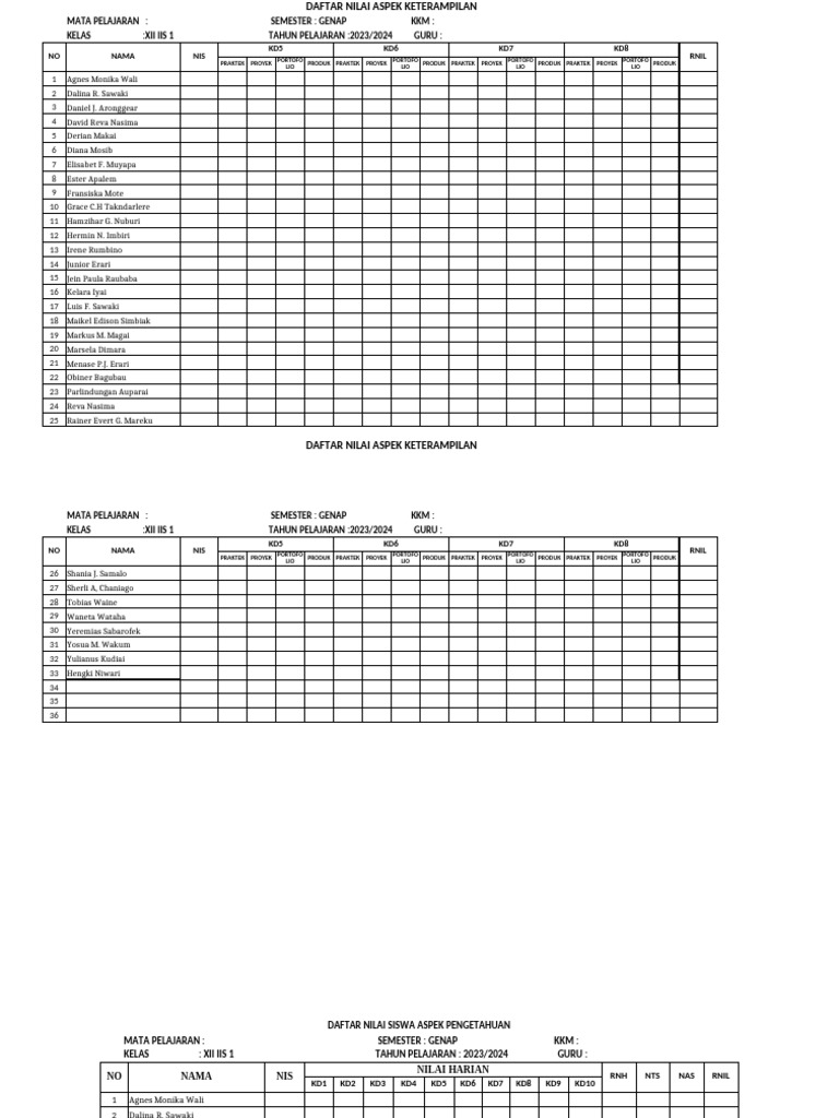 Format Absen K13 KLS Xii Iis 1 | PDF