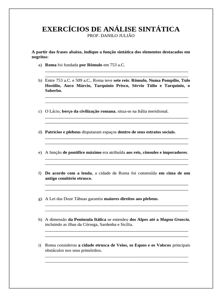 Exercícios de Análise Sintática | PDF