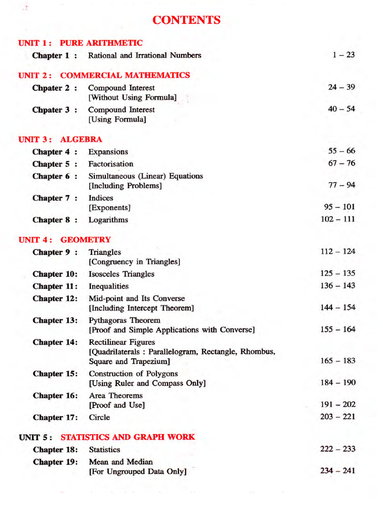 Selina Class 9 Maths Book Content | PDF