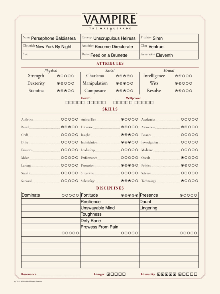 VtM5 Character Sheet | PDF