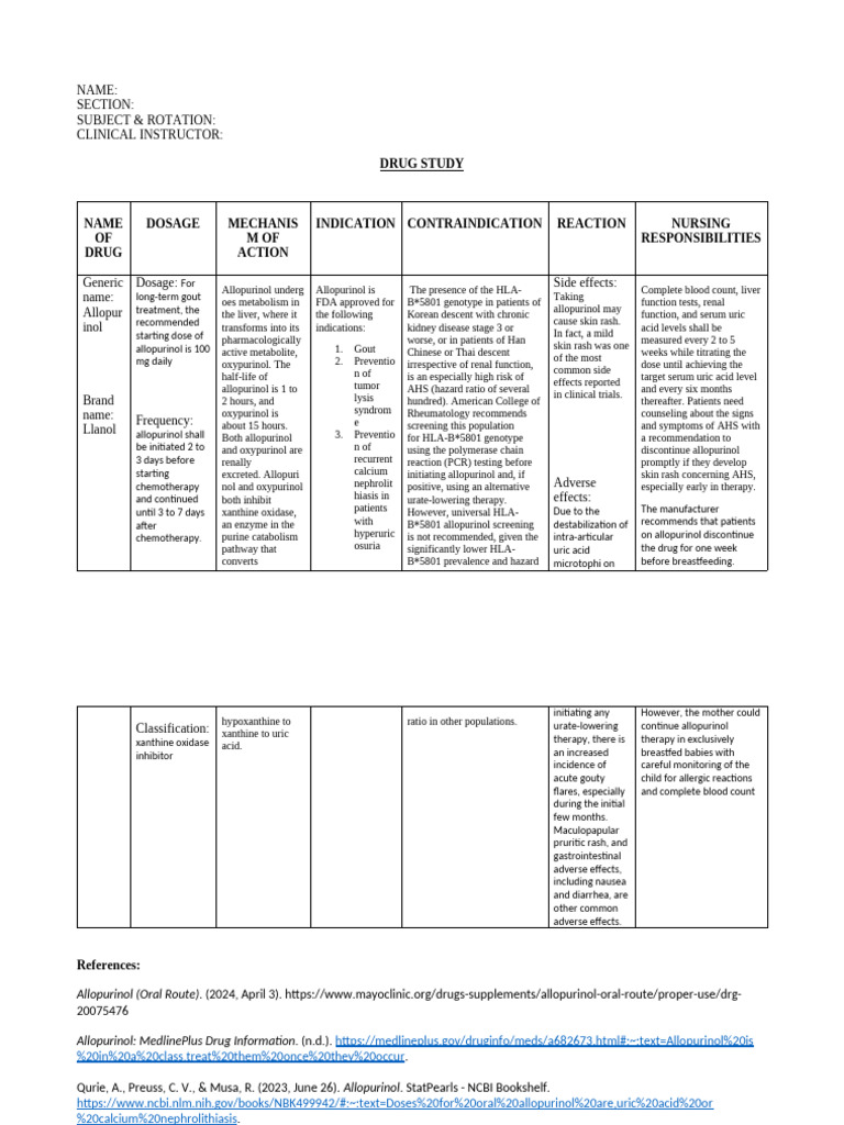 Drug study Allopurinol | PDF