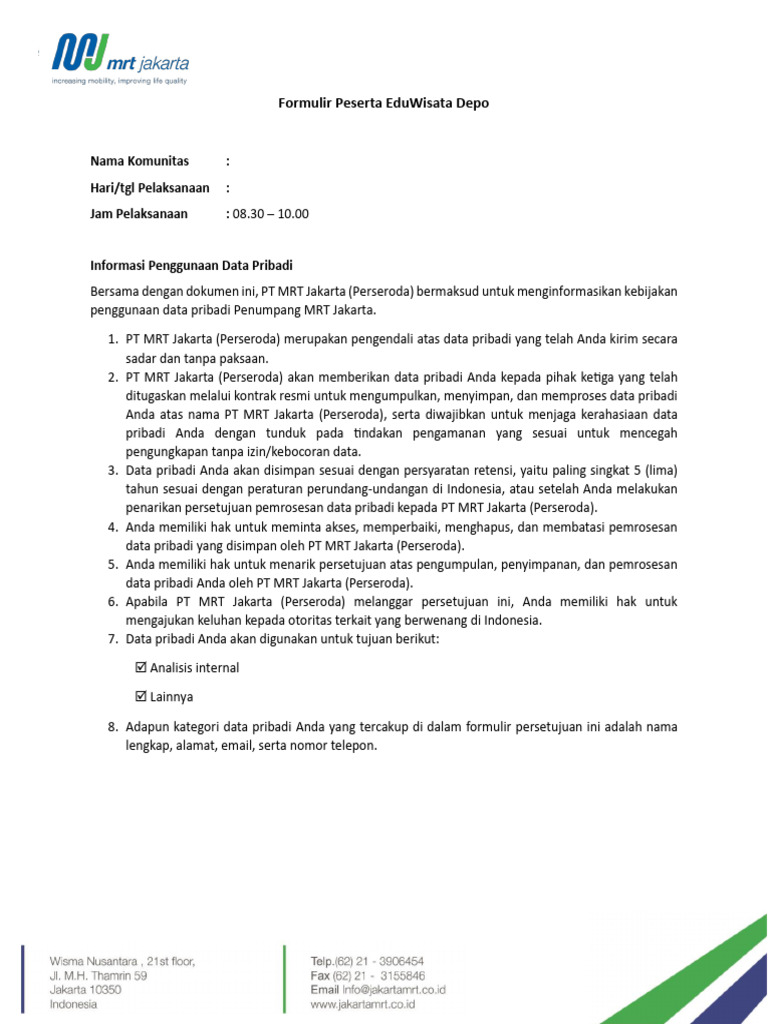 Form Peserta EduWisata Depo | PDF