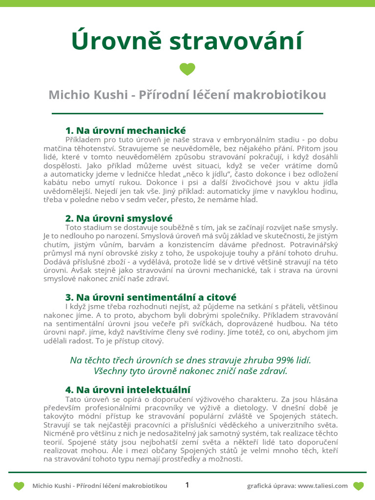 Úrovně Stravování - Michio Kushi Makrobiotika | PDF