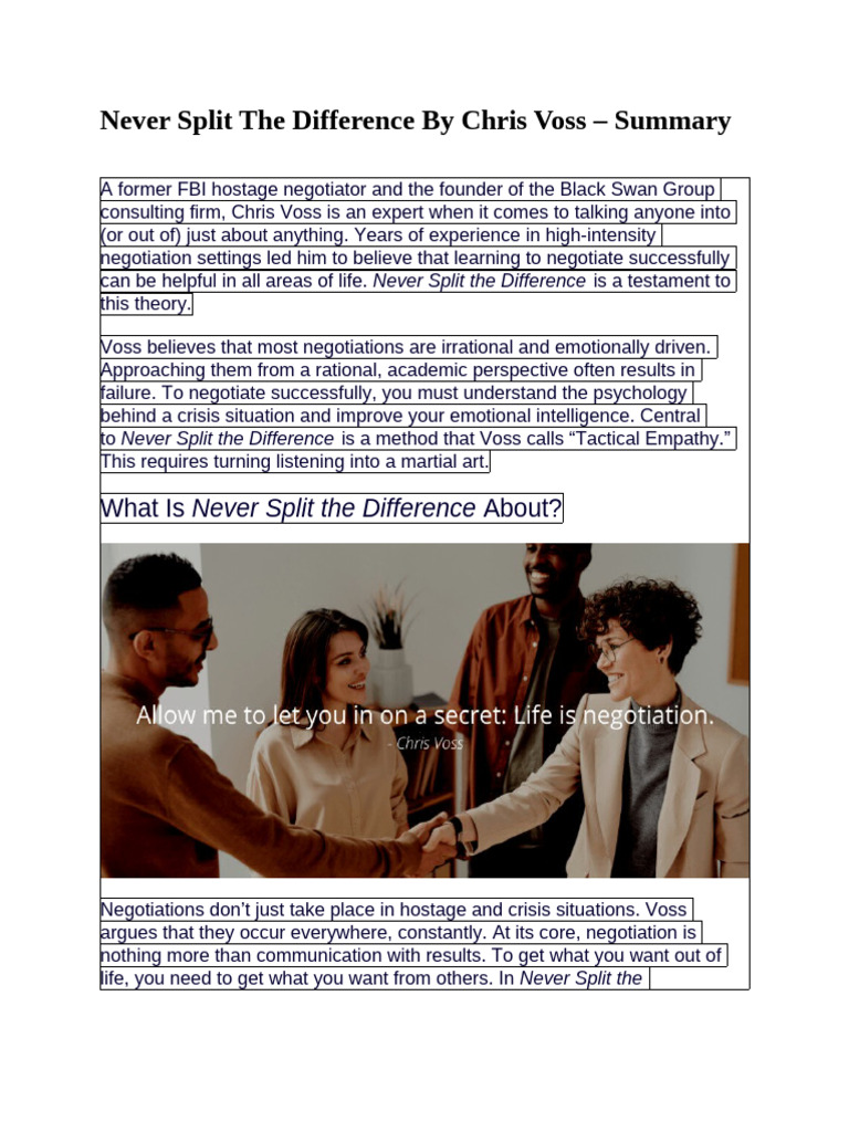 Never Split The Difference by Chris Voss - Summary | PDF