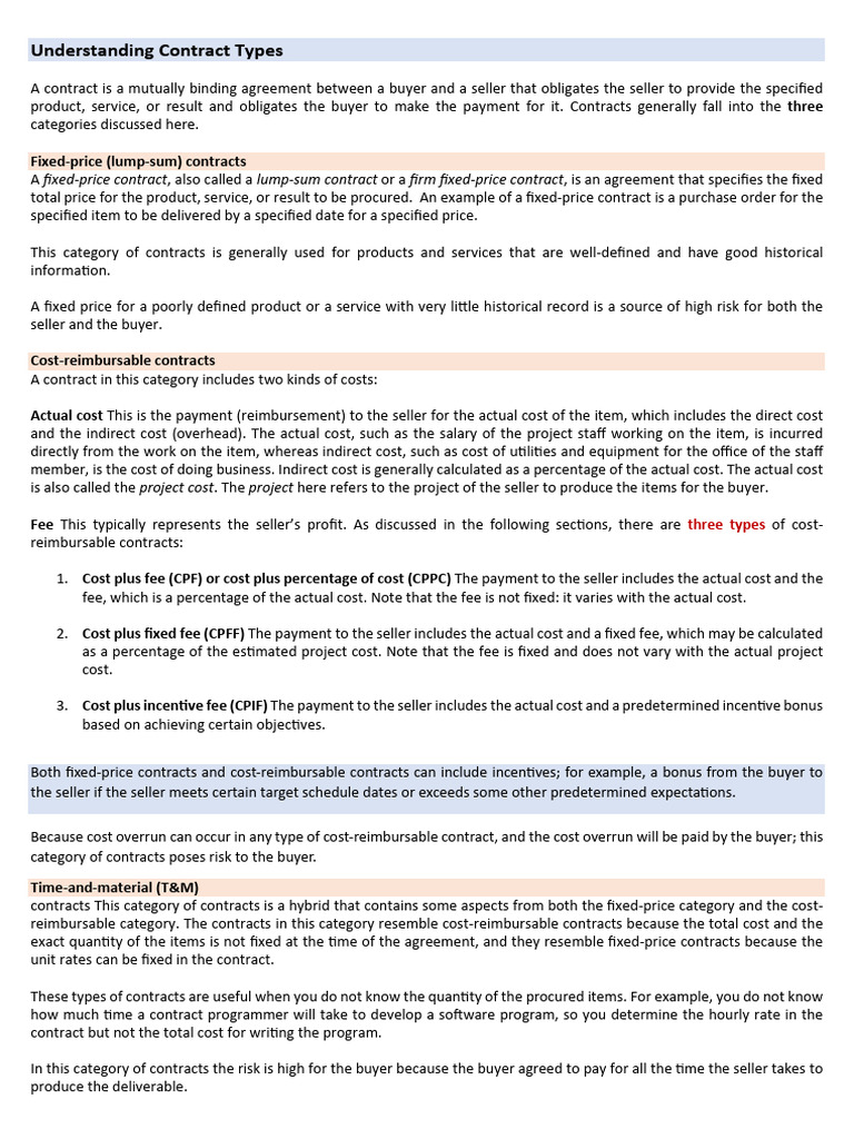 PMP - Contract Types | PDF