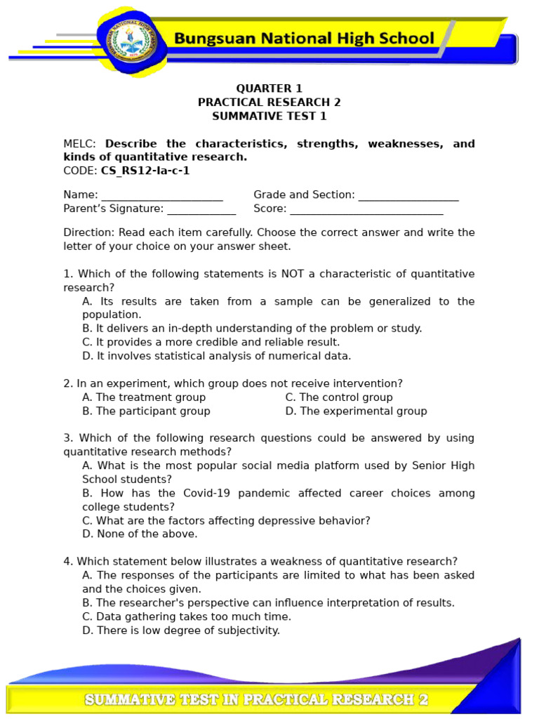 PRACTICAL RESEARCH 2 Summative Test With Answer Key SHORT | PDF ...
