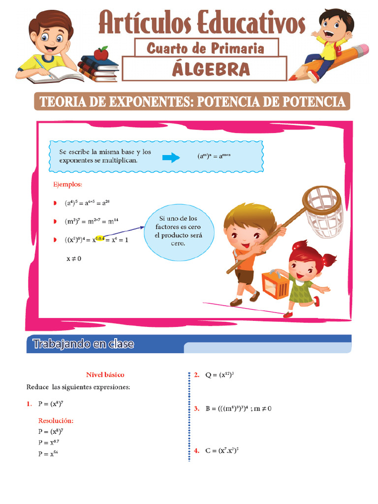 Teoria De Exponentes Potencia Primero Pdf