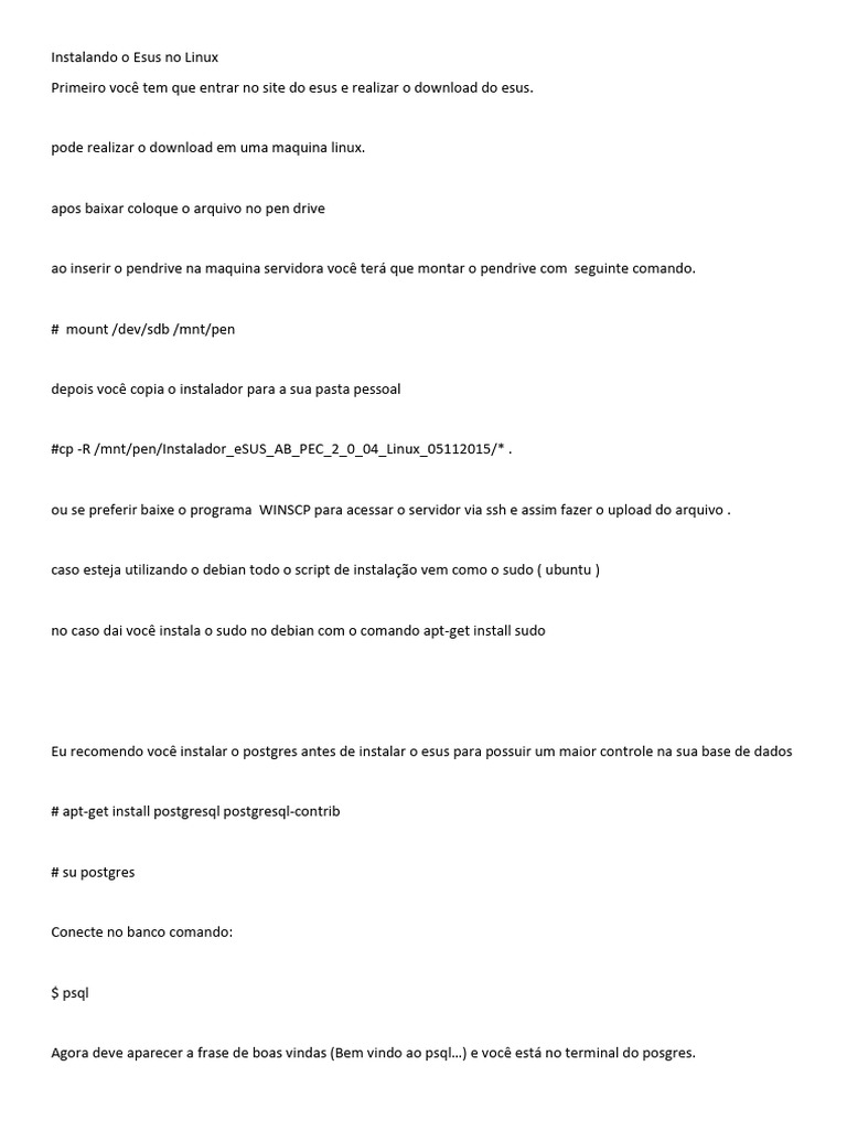 Instalando o Esus No Linux | PDF