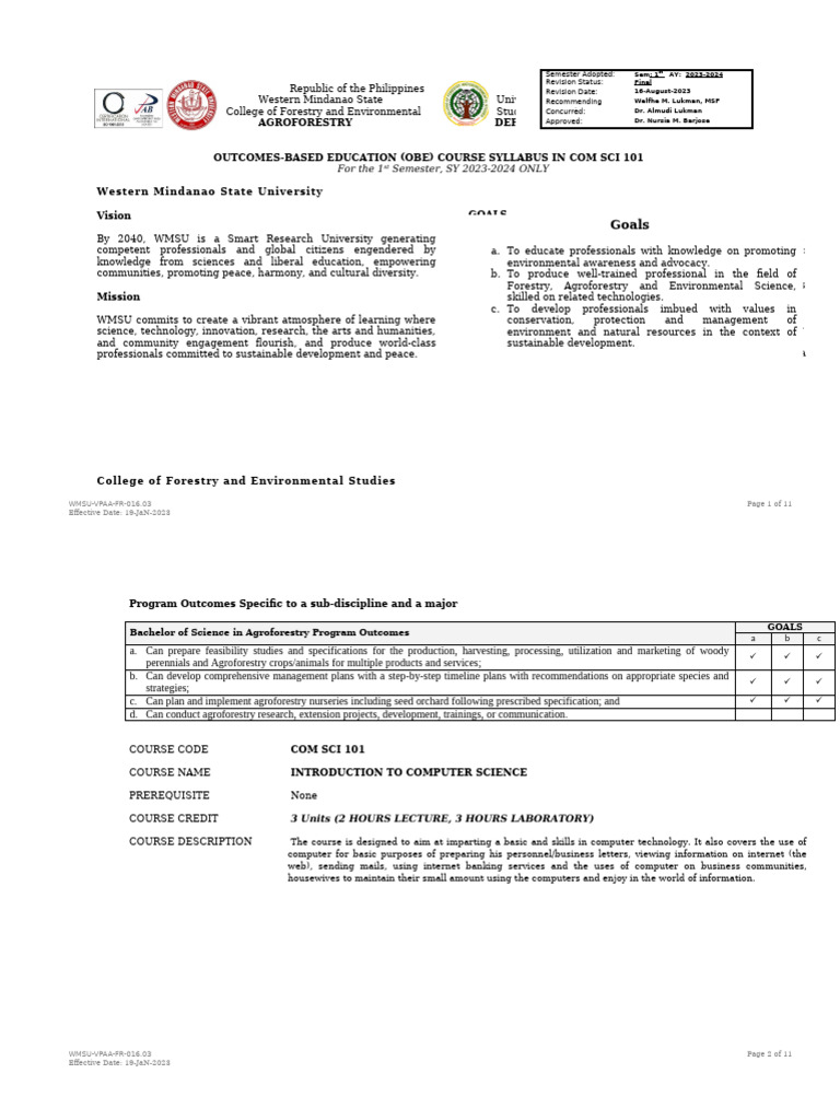 COMP.SCI-101-SYLLABUS-FOR-1st-SEM-2023-2024 | PDF