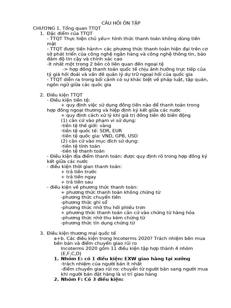 CÂU HỎI ÔN TẬP TTQT | PDF