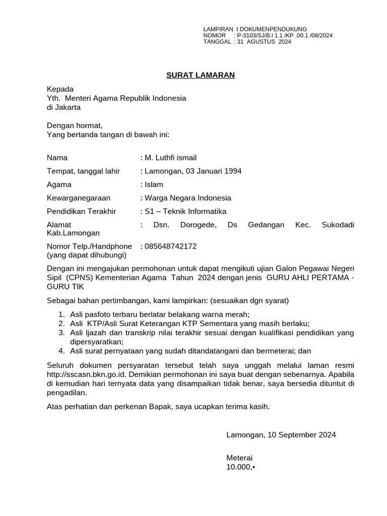 Lampiran I Dokumen Pendukung | PDF