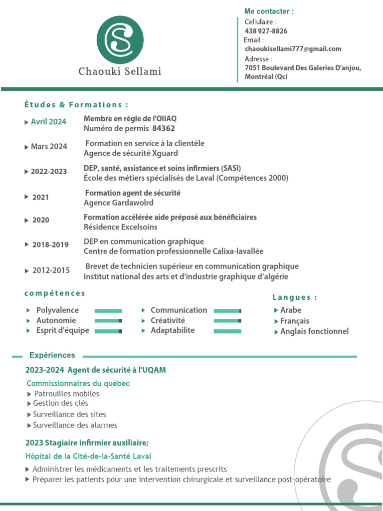 CS final CV SELLAMI CHAOUKI | PDF