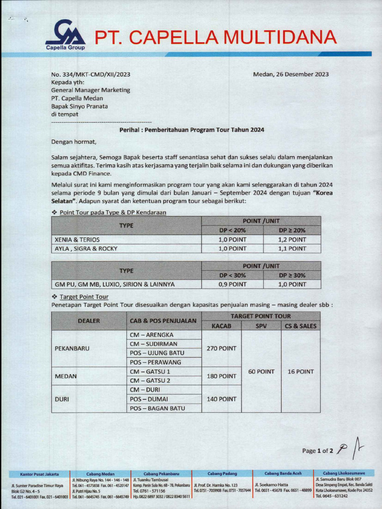 Surat Program Tour 2024 Cm-1 | PDF