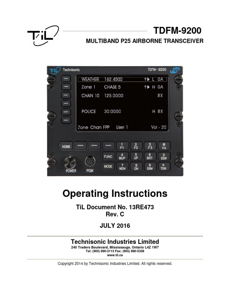 TDFM 9200 Operating Instructions | PDF