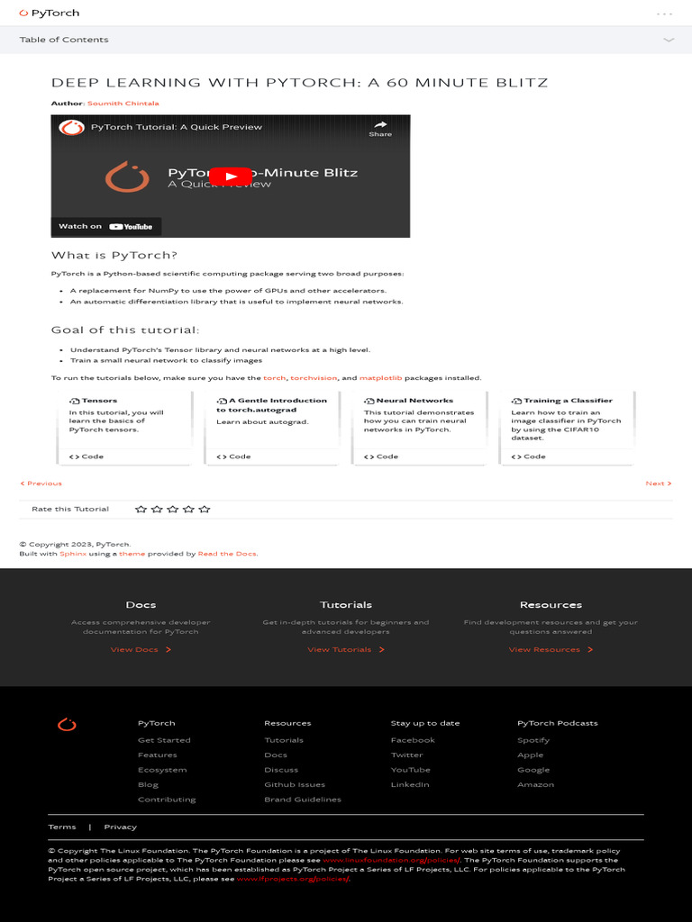 Deep Learning With PyTorch A 60 Minute Blitz - PyTorch Tutorials 2.1.1+cu121 Documentation | PDF