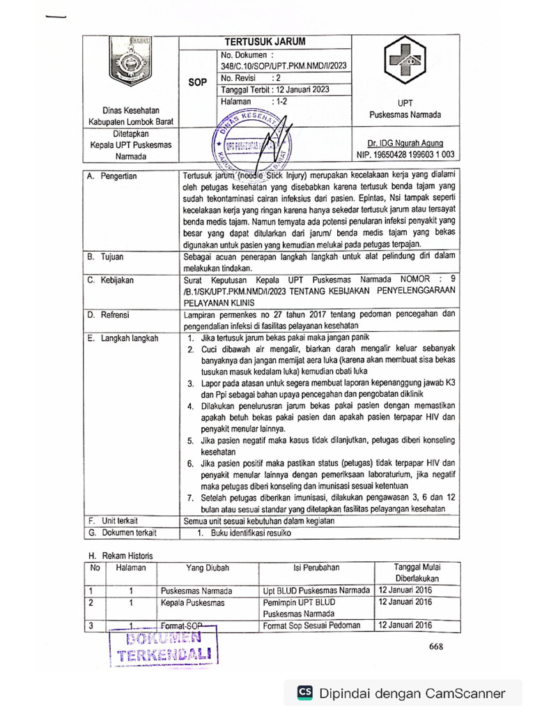 SOP Tertusuk Jarum | PDF