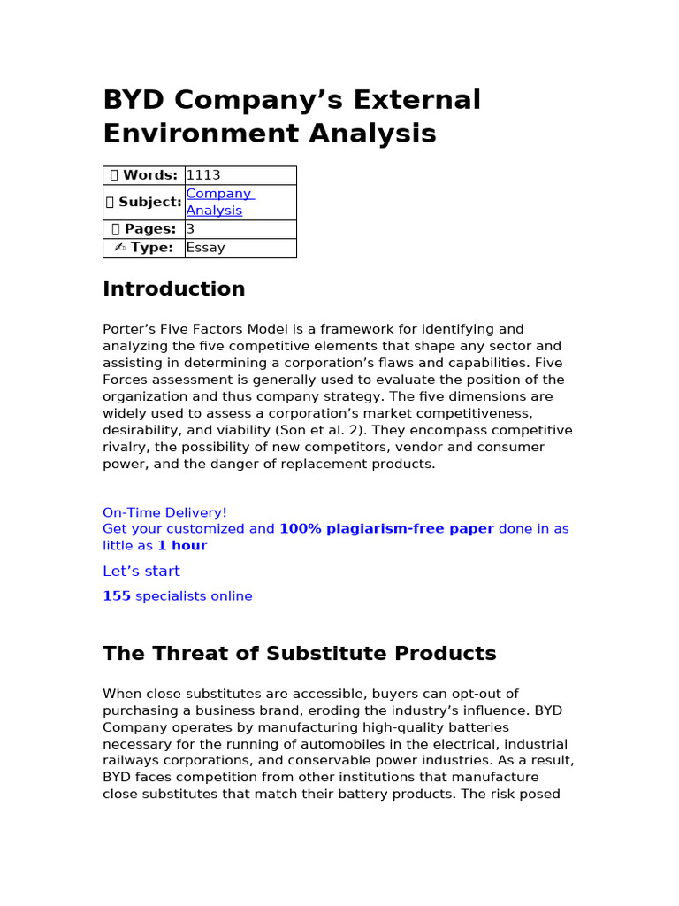BYD Company's External Environment Analysis | PDF