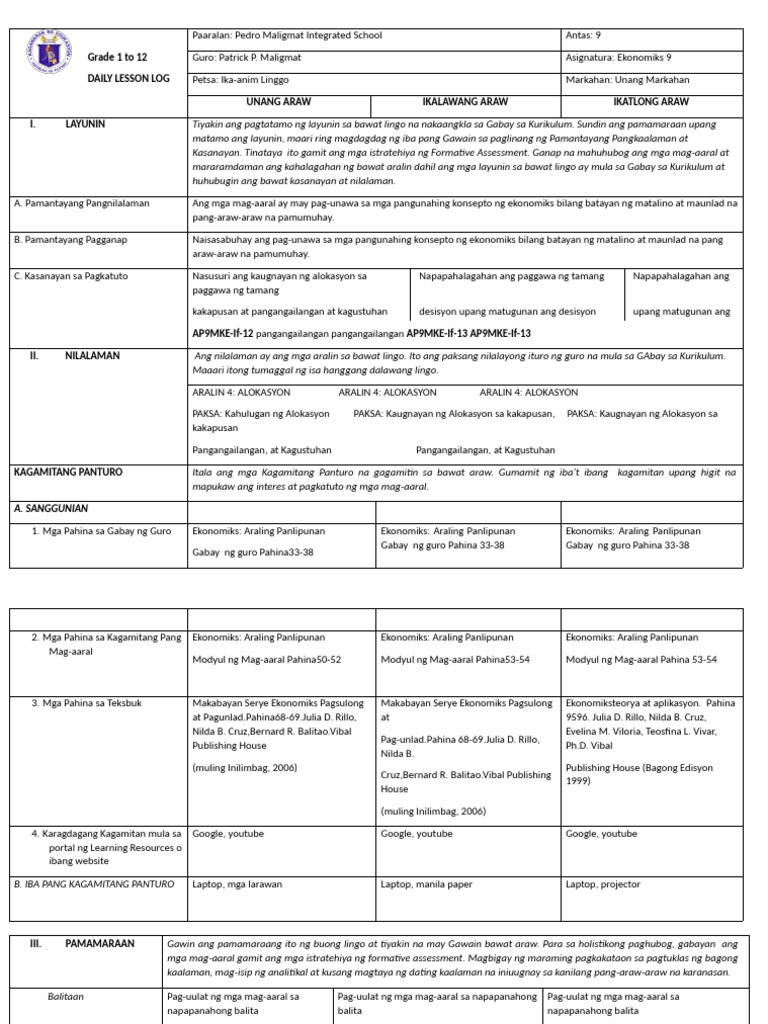 DLL Ap Q1 Week 6 | PDF