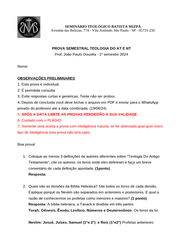 Prova Jônatas | PDF