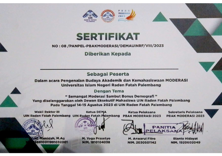 Sertifikat Pbak Moderasi 2023 | PDF