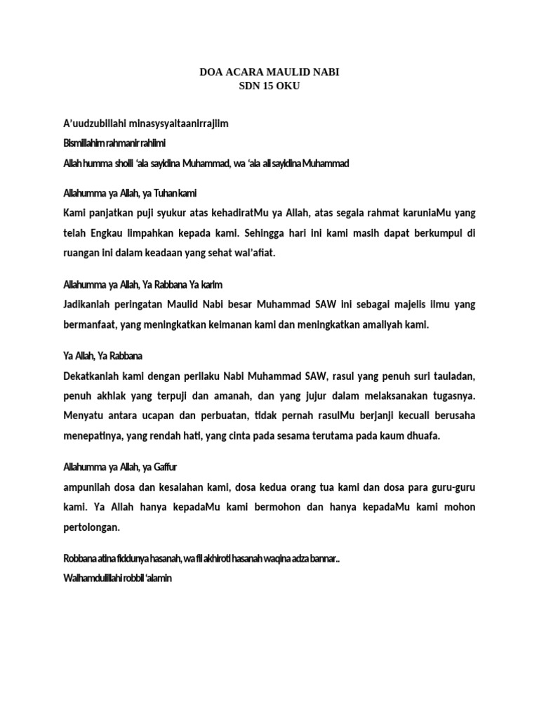 Doa Acara Maulid Nabi | PDF