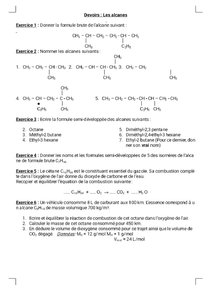 Devoir - Alcanes - BacPro (0) (1) - Phoenix | PDF