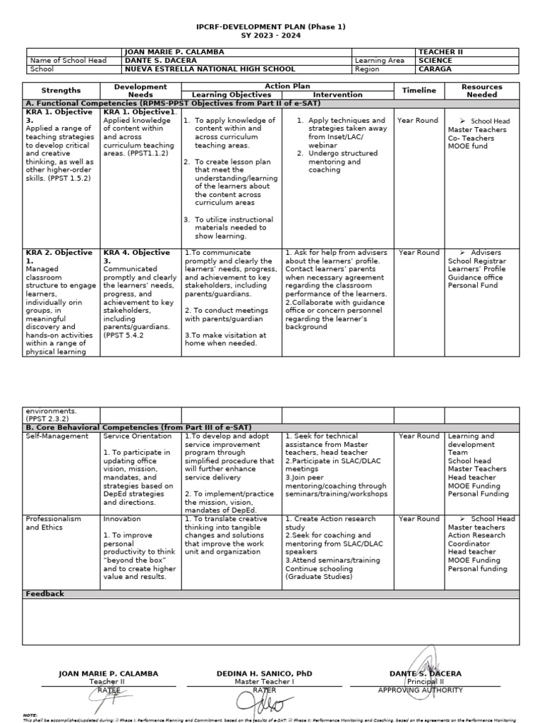 Ipcrf Development Plan 2023 2024 1 | PDF