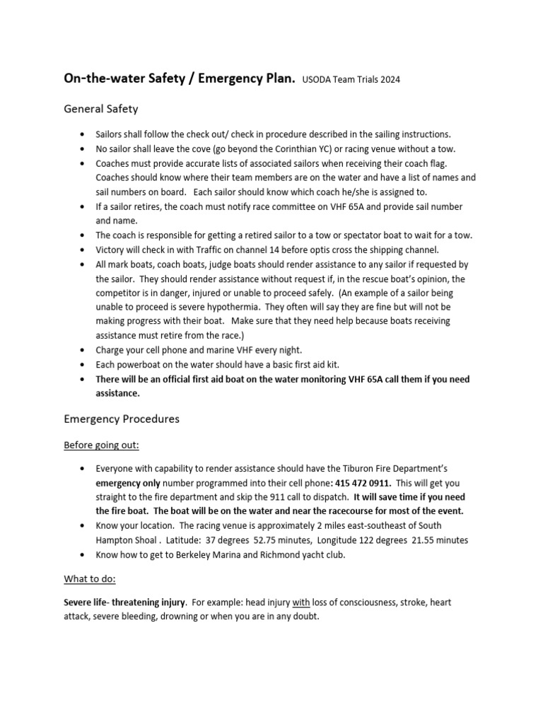 On-The-Water Safety - Emergency Plan | PDF
