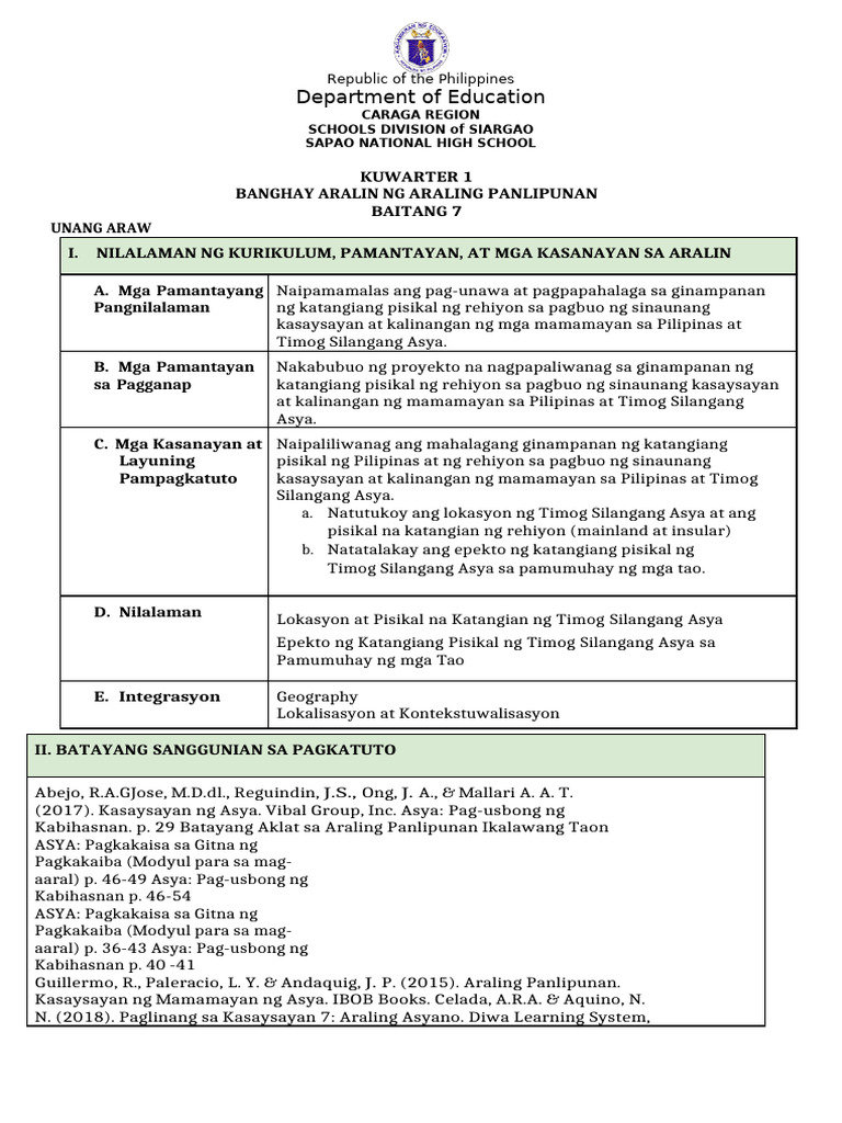 Q1-DLP_AP 7_Lesson 1 _DAY 1 | PDF
