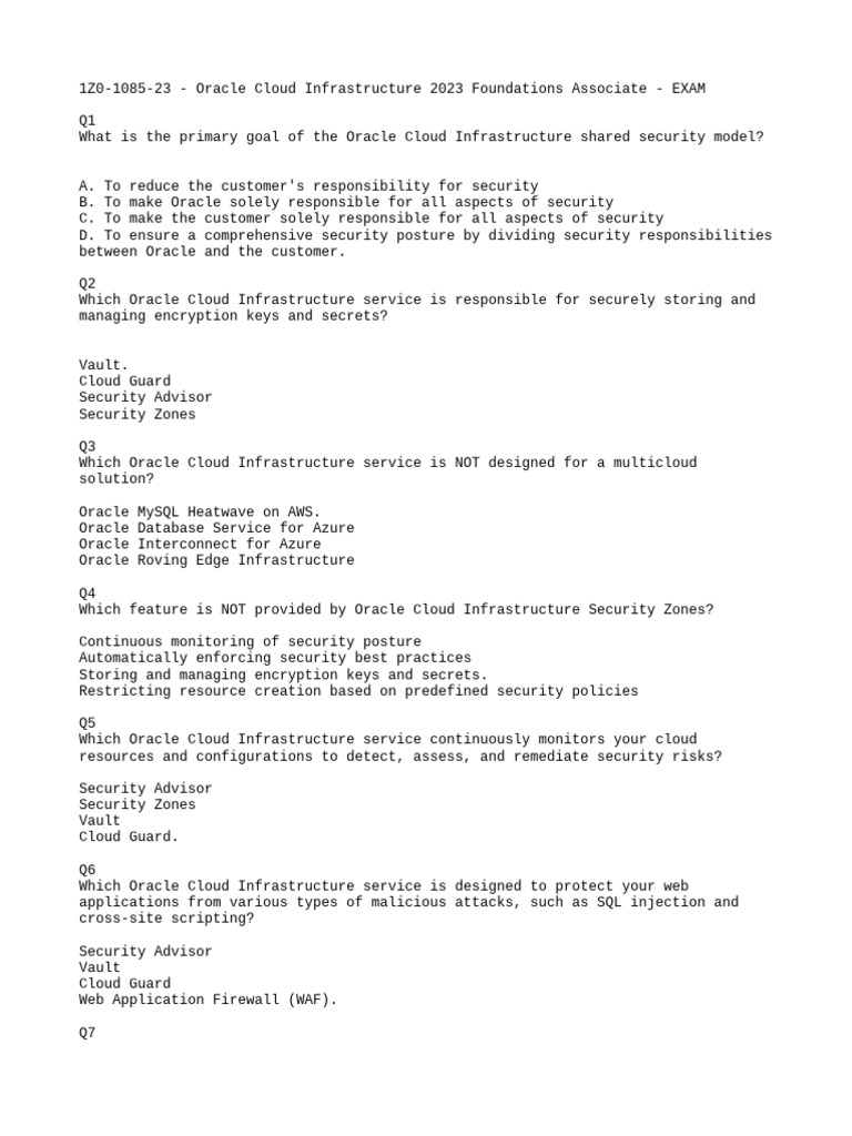 1Z0-1085-23 - Oracle Cloud Infrastructure 2023-Exam | PDF | Cloud Computing | Business