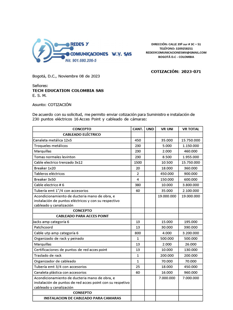 Cotizacion 2023-071 - Tech Education | PDF