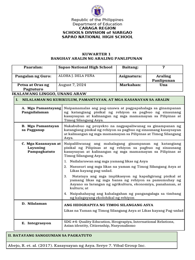 Q1-DLP - AP 7 - Lesson 1 - DAY 4 | PDF