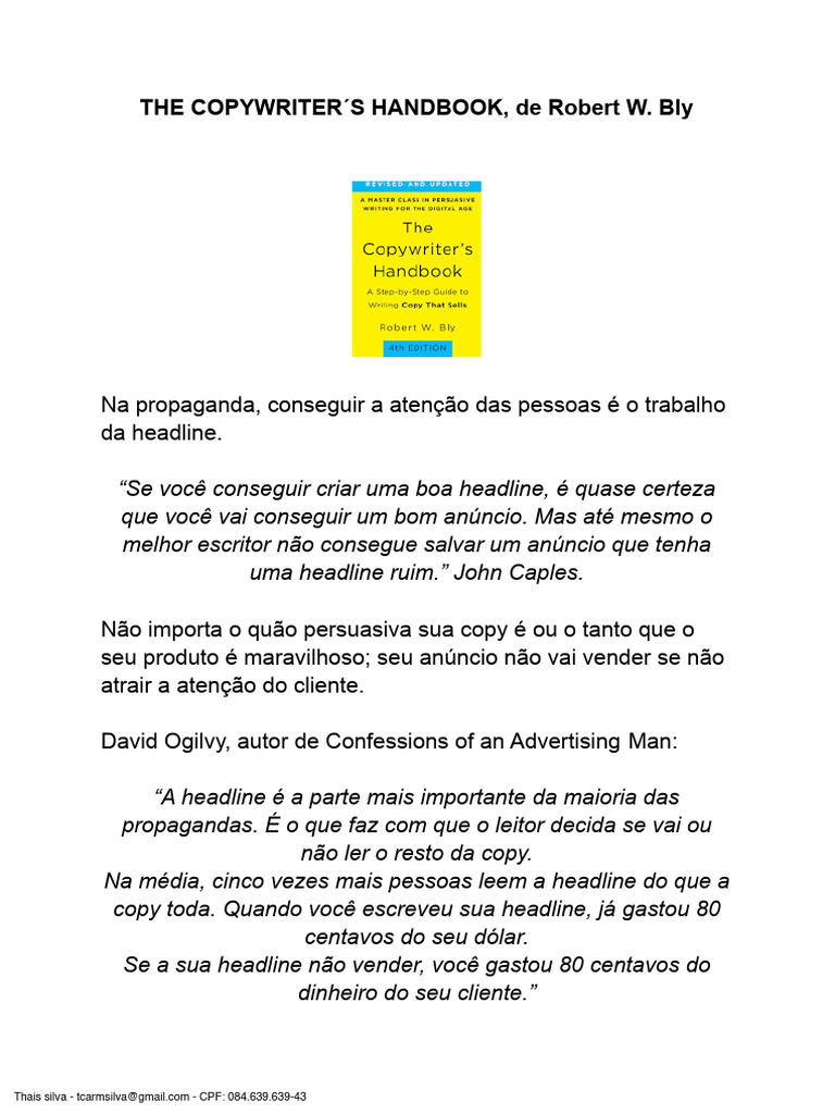 Insights Sobre Headline - The Copywriter S Handbook | PDF