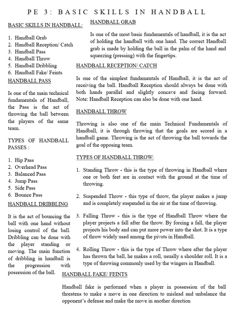 Pe 3: Basic Skills in Handball | PDF
