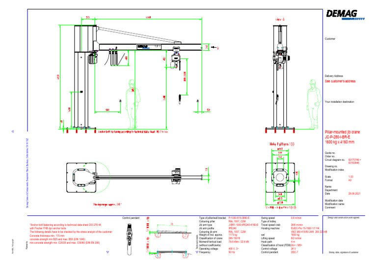 Slewing Jib Crane 16000kg-GA Drawing - MHE-Demag | PDF