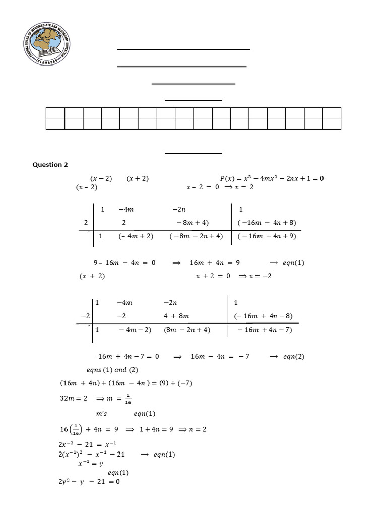 Mathematics SSC-II Solution of 2nd Set Model Question Paper 2 | PDF