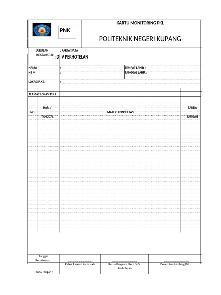 Kartu Monitoring PKL | PDF
