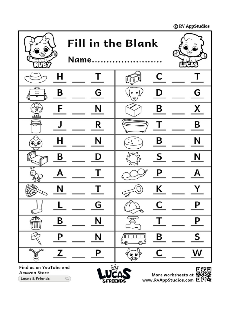 136 Free Printable Worksheets For Kids Fill in The Blank Words ...